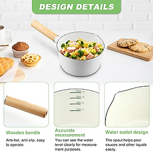 JIANWEI 1L Enamel Milk Pan, Milk Pot Butter Warmer Enamel Saucepan with Silicone Spatula & Pour Spout, Nonstick Enamel Milk Enamel Melting Pot for Induction Electric Gas Stoves(White)