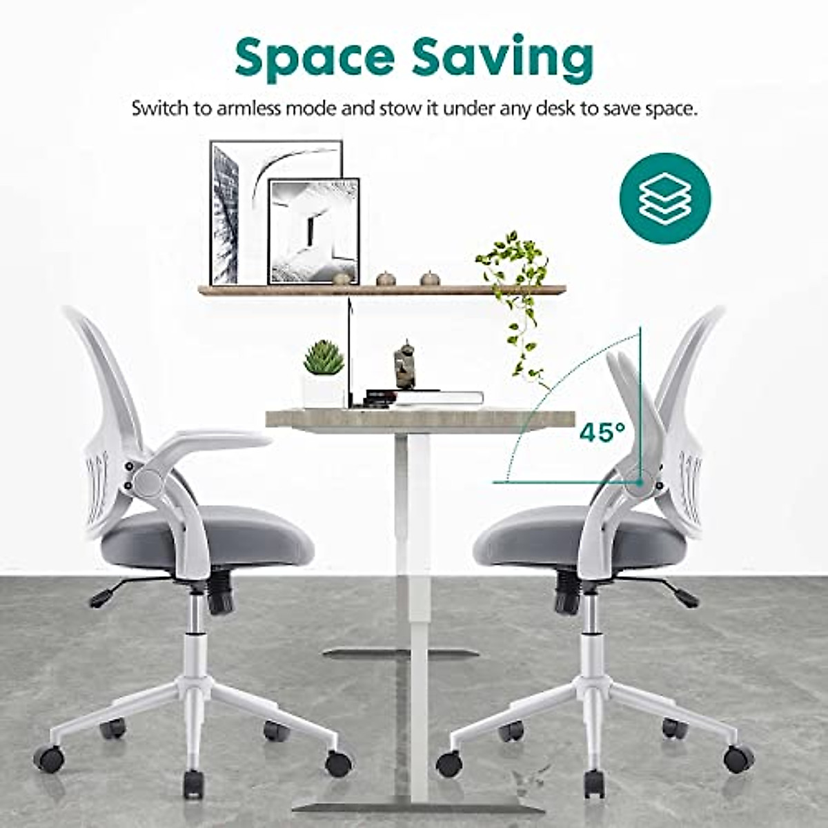 Office Chair - Ergonomic Flip-up Arm Home Office Computer Swivel Desk Chair with Wide Seat, Thickened Seat Cushion, Widened Backrest, Storage Back Basket, Lumbar Support