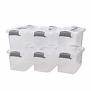 AnnkkyUS 6-pack Small Storage Bins with Lids, Clear Plastic Storage Boxes