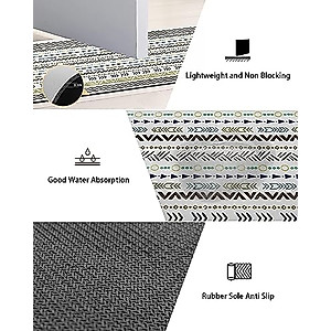 Boho Bath Mat for Tub,Non Slip Bathroom Floor Runner Rug Quick Dry & Absorbent Diatomaceous Earth Kitchen Room Shower Sink Washable Doormat,Black Bohemia Modern Abstract Geometric Stripes 16"x24"