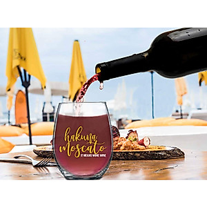 Funnwear Hakuna Moscato - 15oz Funny Wine Glass Unique Happy Birthday Novelty Idea for Him, Her, Mom, Women, Men Wife, Boss, Sister, Best Friend, BFF, Aunt - Perfect for Coworker