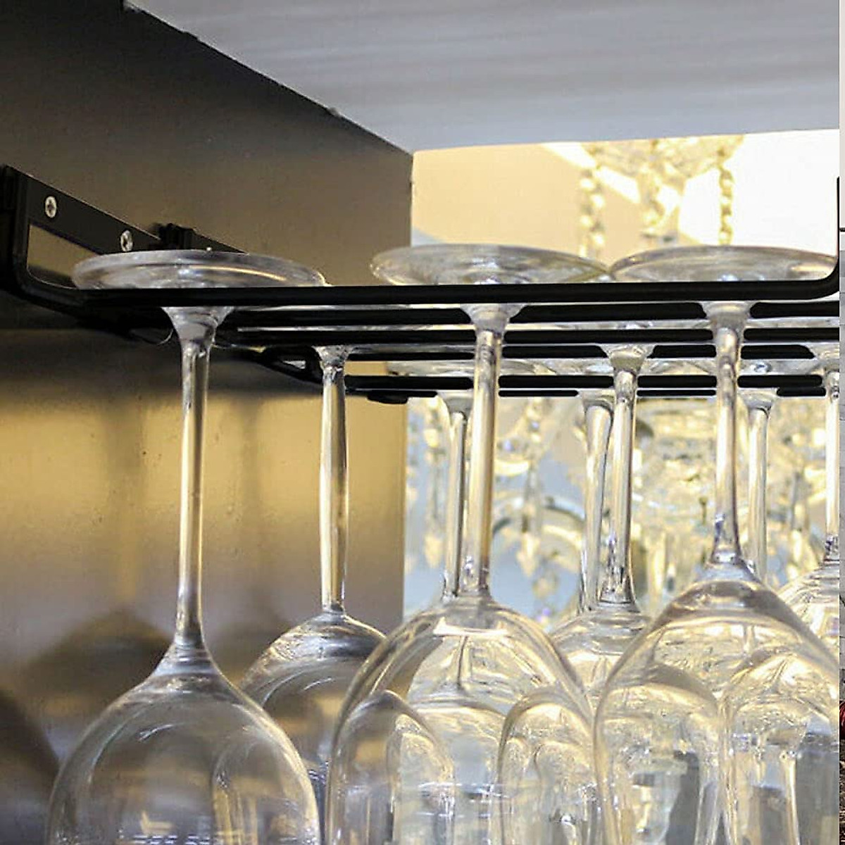 SARYRLIN Wine Glass Holder Rack 15.7 Inch 2 PCS,Wall Mount Hanging Iron Stemware Rack Under Cabinet Organization and Storage ,Wine Glass Hanging Rack for Cabinet Kitchen or Bar (Black)