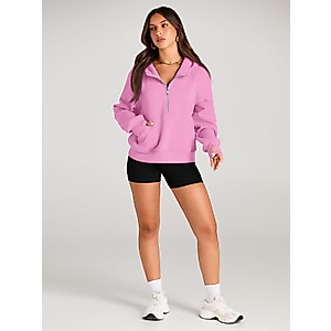 AUTOMET Half Zip Sweatshirts Cropped Hoodies Fleece Jackets Womens Quarter Zip Up Pullover Fall Outfits 2024 Winter Clothes Pink