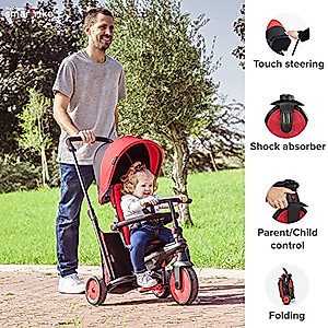 Smartrike - STR3 Multiple Steps 6 in 1 Foldable Child Tricycle with Certification Stroller for 1,2,3 Years, 5021533, Red