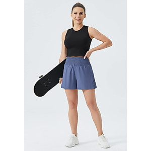 THE GYM PEOPLE Women's Workout Crop Tops Sleeveless Yoga Running Shirts Athletic Tank Top No Padding Black