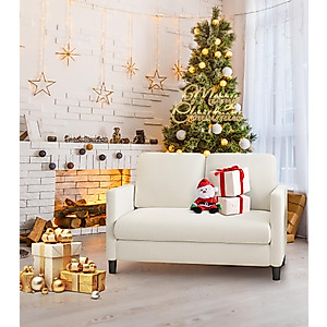 Welzona Loveseat Sofa, 51" Small Sofa Couch for Bedroom, Comfy Teddy Love Seat, Tool-Free Setup Sofas for Living Room, All-Wood Small Couches for Small Spaces, Small Couch No Pillow Include, Beige