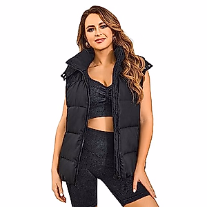 Aisongyuan Women's Puffer Detachable Hooded Vest Quilted Lightweight Padded Gilet Jacket Zip Up Warm Outerwear(Black,M)