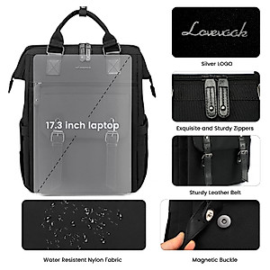 LOVEVOOK Laptop Backpack for Women, Teacher Nurse Bag Work Travel Computer Backpacks Purse,Water Resistant Daypack with USB Charging Port, 17.3 inch