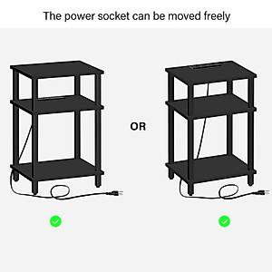TUTOTAK Set of 2 End Table with Charging Station, Side Table with USB Ports and Outlets, Nightstand, 3-Tier Storage Shelf, Sofa Table for Small Space TB01BK0422