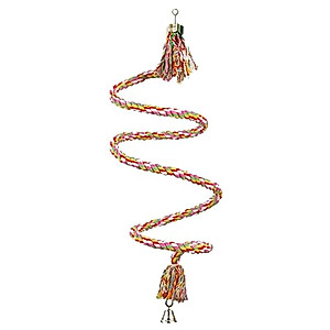 SunGrow Rope Perch for Hamsters, Sugar Gliders, Reptiles, 59” Long, Spiral Design with Jingling Bell, Vibrant Handmade Chew Toy