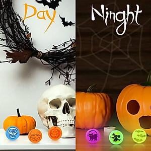 24pcs Halloween Glow in The Dark Bouncing Balls Halloween Theme Designs Bouncy Balls for Halloween Party Supplies（Come with a Pounch Bag）