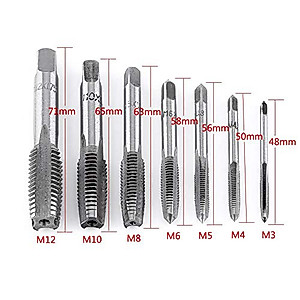 Metric Thread Tap Set, M3 M4 M5 M6 M8 M10 M12 7pcs Hand Threading Tool for Wood, Plastic