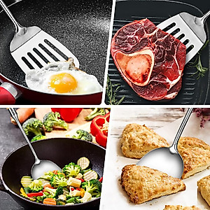 FONGLUAN Stainless-Steel Turner Spatula Set, Set of 2, Slotted Turner, Wok Spatula, Heavy Duty Metal Kitchen Utensils for Cooking