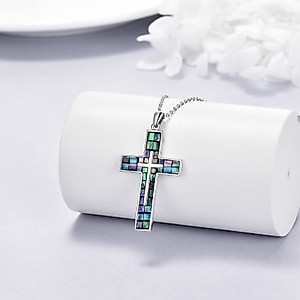YFN Cross Necklace Sterling Silver Abalone Shell Cross Pendant Religious Jewelry Gifts for Women Men