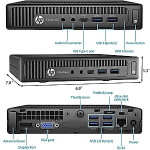 HP Mini PC EliteDesk 800 G2 Micro Desktop,i5 6500 Quad Core Up to 3.60GHz,16GB DDR4 512GB SSD,AX210 Built-in WiFi 6E + Bluetooth 5.2,HDMI,VGA,DP,Windows 10 Pro,Wireless K&M + TJJ Mouse Pad(Renewed)