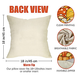 Fahrendom Fall Gnome Pumpkin Decorative Throw Pillow Covers 18x18 Set of 4, Autumn Truck Buffalo Plaid Check Porch Patio Outdoor Pillowcase, Maple Leaves Thanksgiving Farmhouse Cushion Case Home Decor