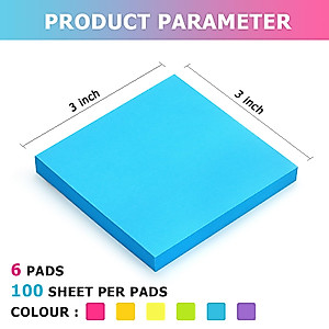 Sticky Notes 3x3 Pop Up Self-Stick Notes Pads with 6 Bright Colors, Easy to Post for Office, Shool, Home, 6 Pads/Pack, 100 Sheets/Pad(Pop Up)