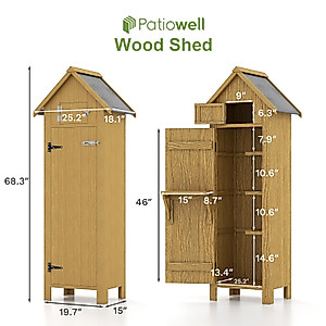 Patiowell Outdoor Storage Cabinet, Wooden Garden Shed with Waterproof Roof and Lockable Doors, Outside Vertical Tall Tool Shed for Graden Yard, Natural Wood