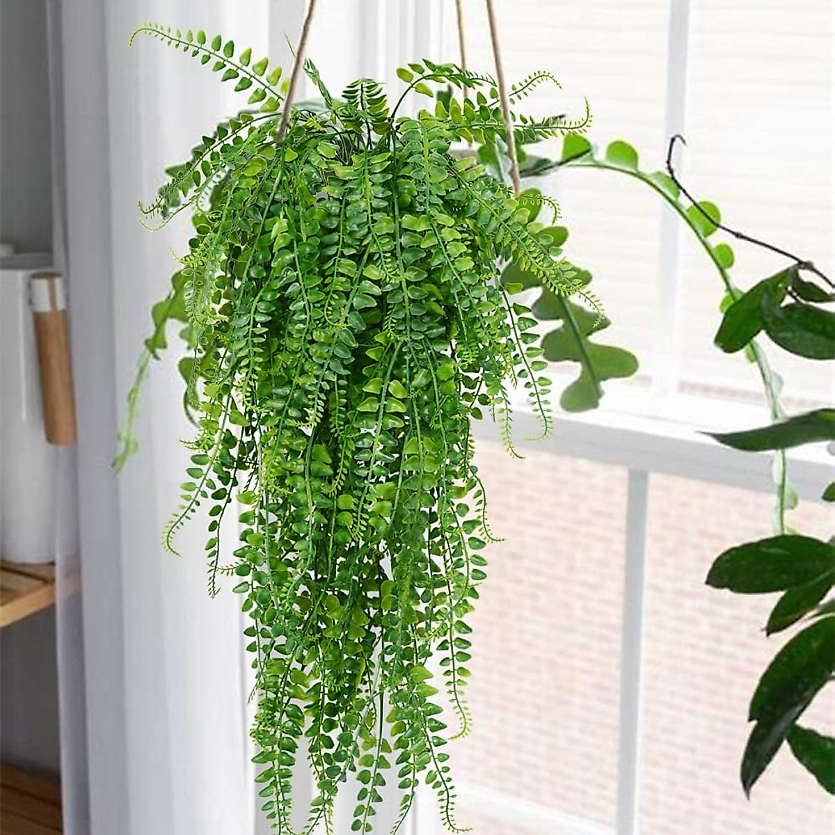 Artificial Hanging Plants 2pack Fake Hanging Ferns Plant Faux Fake Ivy Boston Fern Hanging Plant Outdoor UV Resistant Plastic Plants