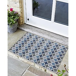 Front Door Mat, Non - Slip Absorbent Door Entry Mats, Doormats Indoor/Outdoor Entrance Small Rugs, Retro Moroccan Tile Pattern Print Doormat - Easy to Clean Floor Mats for Home 20x32 Inch