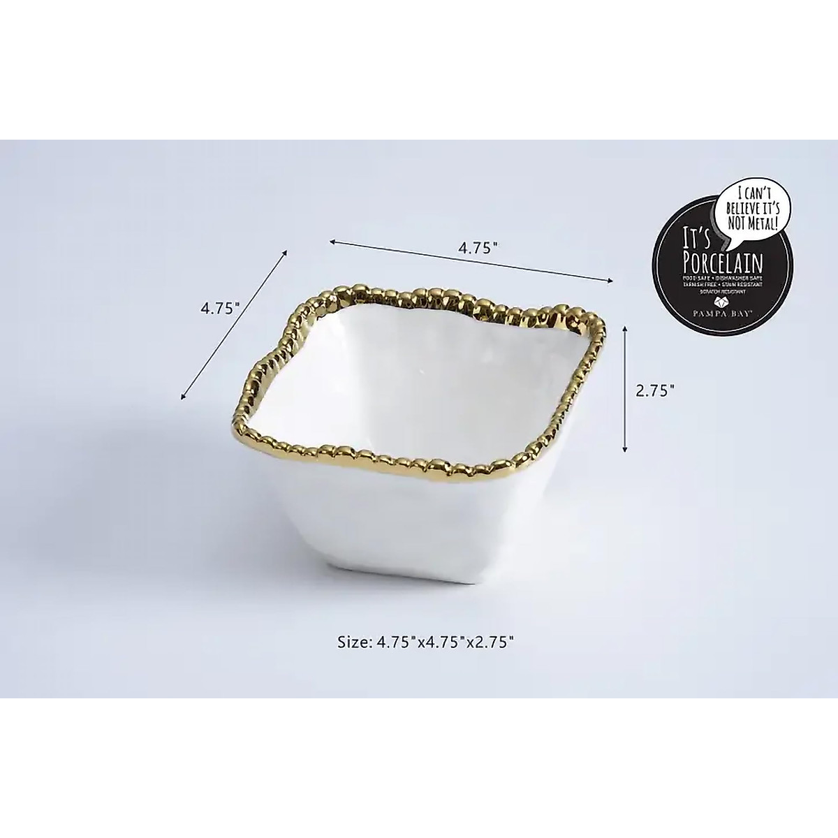Pampa Bay Golden Salerno Porcelain Square Snack Bowl