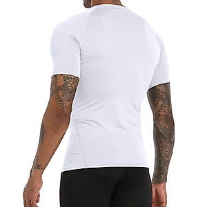 Holure Men's Workout Fitted Athletic Shirt Compression Short Sleeve Shirts White L