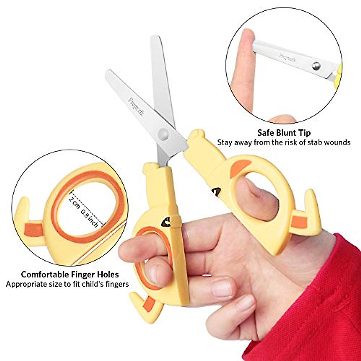 Asdirne Scissors For Kids, Blunt Scissors, Small School Student Craft Scissors, Sharp Stainless Steel Blades Safety, Cute Animal Shapes, 5 inch, 4pack