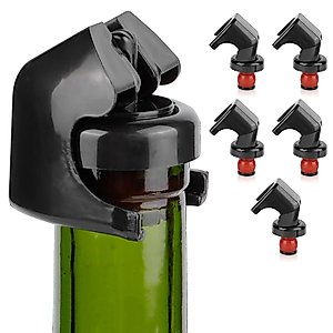 HERCHR 5PCS Wine Bottle Stoppers, Champagne Bottle Stopper with Food Grade Silicone Leak proof Keep Fresh, Champagne Stopper Professional Wine Saver for Champagne, Cava, Prosecco and Sparkling, Black