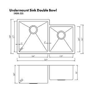 ZLINE 32" Jackson Undermount Double Bowl Scratch Resistant Stainless Steel Kitchen Sink with Bottom Grid (SRDR-32S)