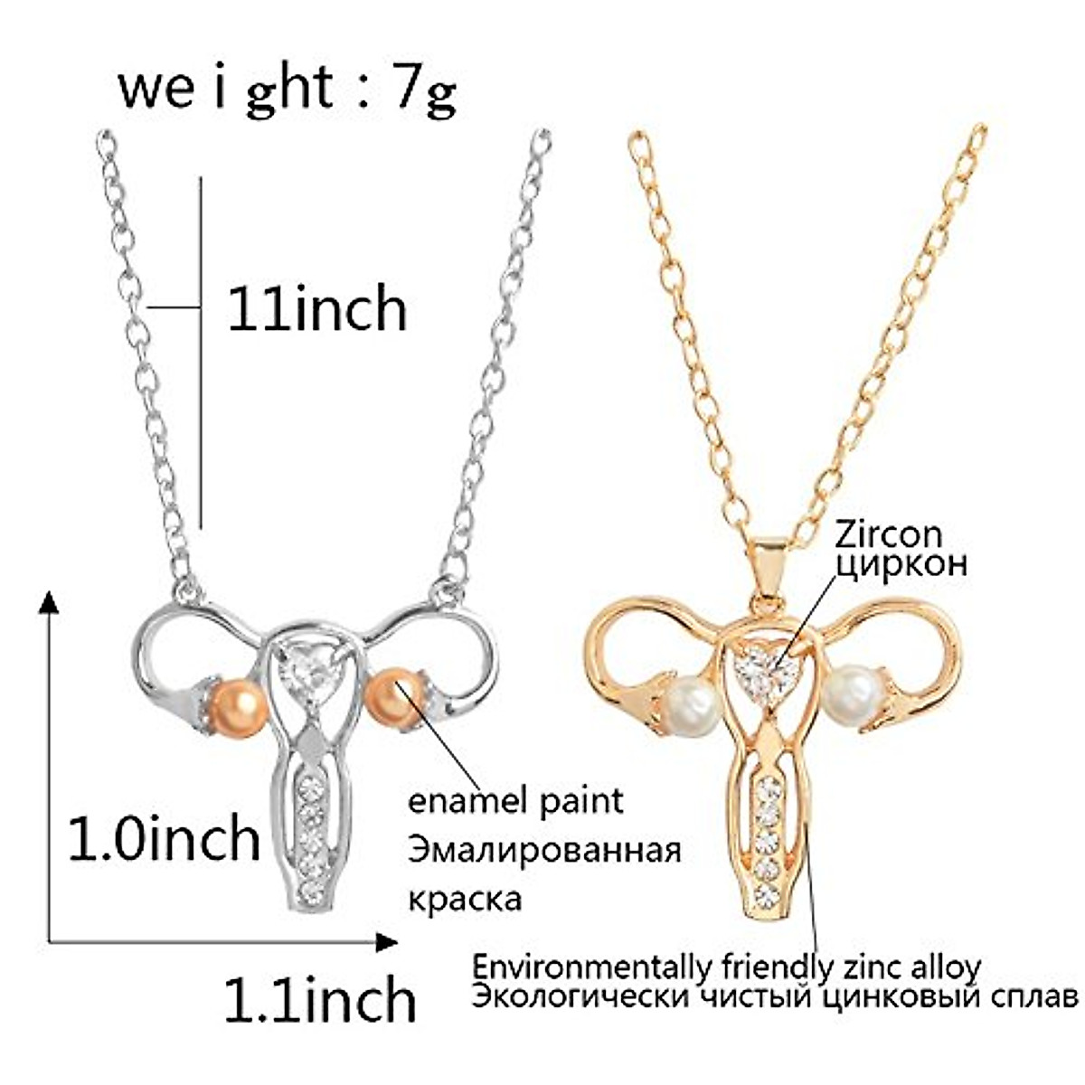 AILUOR Uterus Ovary Pendant Necklace, Gold Silver Personality Feminist Medical Symbol Female Organ CZ Crystal Pearl Necklace Gynecologist Nurse Graduation Gift (Gold)