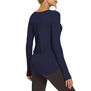 Bestisun Workout Shirt Long Sleeve Sport Tops Athletic Gym Shirts Yoga Clothes Activewear Running Exercise Shirts Navy Blue M