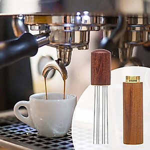 WDT Tool,Espresso Coffee Stirrer Espresso Distribution Tool Portable Espresso distribution Tools,6 Needles Natural Wood Handle and Stand (Walnut)