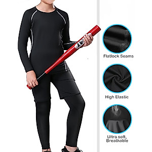 HOPLYNN 4 Pack Youth,Big kid, Boy ??s Compression Pants Leggings Tights Quick Dry Athletic Base Layer Under Pants Gear for Kid ??s Football Basketball Sports -4 Black-M