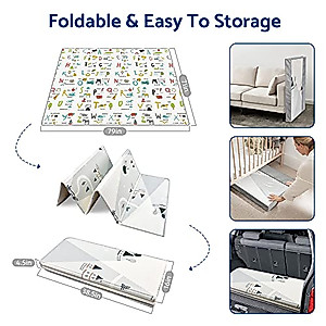 Baby Play Mat 79" X 71",Reversible Waterproof Foldable Foam Floor Playmat for Kids Toddlers, Extra Large Anti- Slip Baby Crawling Mat