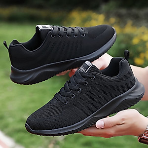 Hbeylia Golf Walking Shoes for Women Men Fashion Lace Up Lightweight Slip On Athletic Sneakers Outdoor Sport Running Hiking Tennis Shoes for Boys Girls Back to School Work Nursing Shoes Black