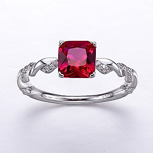 Merthus 7x7mm Square Shape Simulated Ruby 925 Sterling Silver Twist Rope Band Ring for Women Size 9