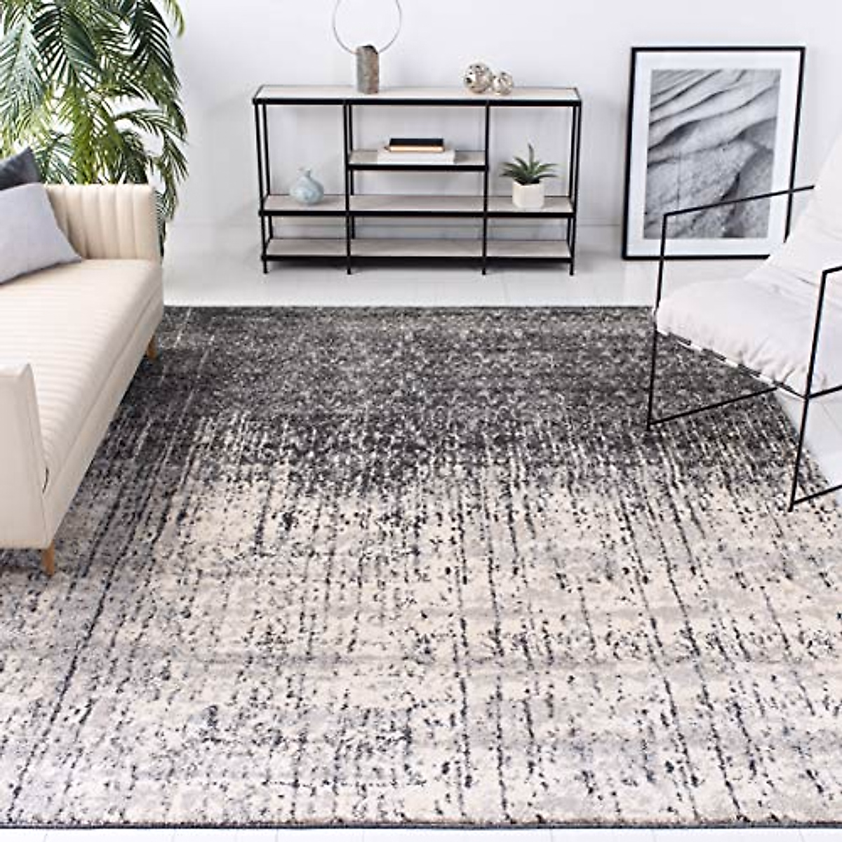 SAFAVIEH Retro Collection Area Rug - 6' Square, Black & Light Grey, Modern Abstract Design, Non-Shedding & Easy Care, Ideal for High Traffic Areas in Living Room, Bedroom (RET2770-9079)