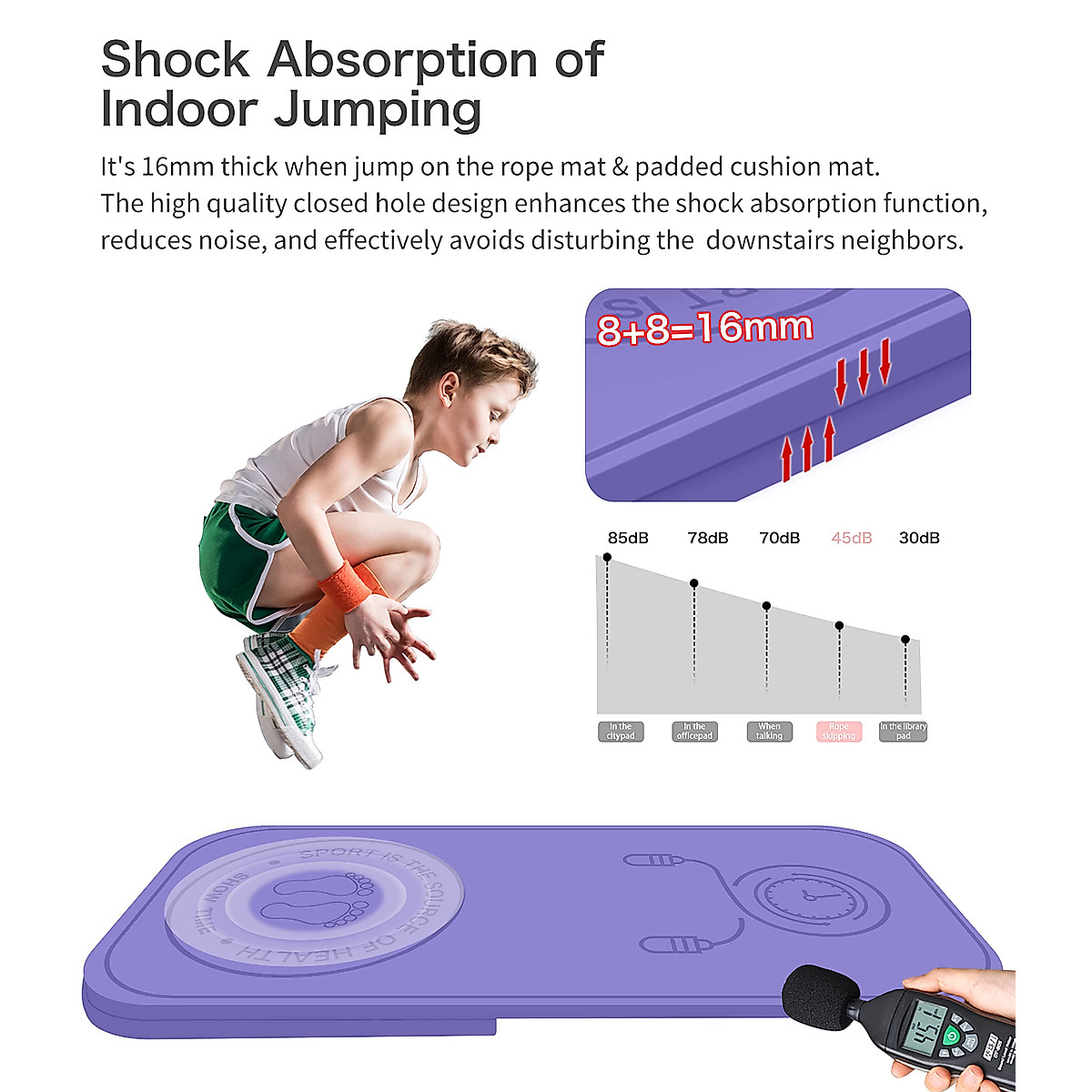 LERYG Jump Rope Mat Shockproof Exercise Skipping Mat All-Purpose Extra Thick High Density Anti-Tear Exercise Yoga Mat, Non Slip Jump Rope Mat for Indoor and Outdoor in Purple