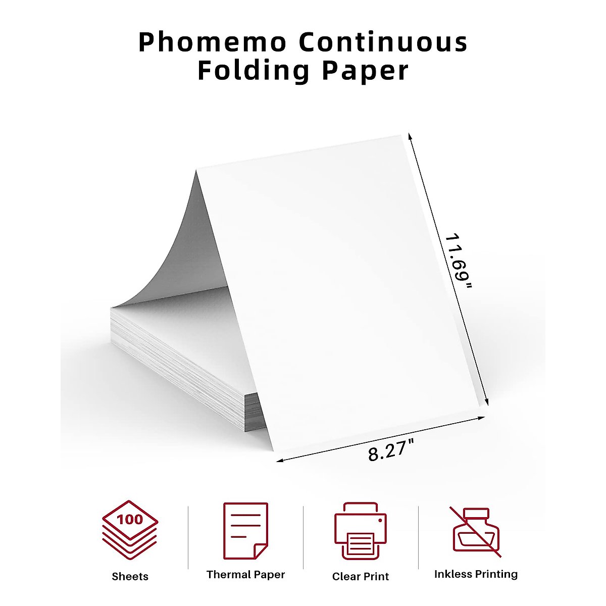 Phomemo Portable Printer - Wireless & US Letter Folding Thermal Paper Size 8.5" x 11",100 Sheets & Case, Inkless Thermal Compact Printer, Compatible with Android and iOS Phone & Laptop heat transfer p