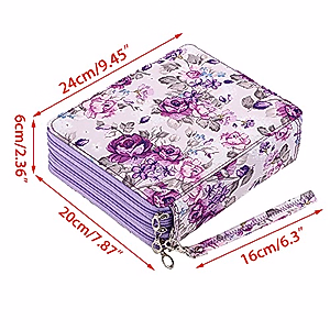 BTSKY Colored Pencil Case- 120 Slots Pencil Holder Pen Bag Large Capacity Pencil Organizer with Handle Strap Handy Colored Pencil Box with Printing Pattern (Purple Flower)