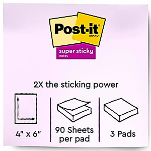 Post-it Super Sticky Notes, Assorted Sizes, 13 Pads, 2x the Sticking Power, Playful Primaries, Primary Colors (Red, Yellow, Green, Blue, Purple), Recyclable (4623-13SSAU)