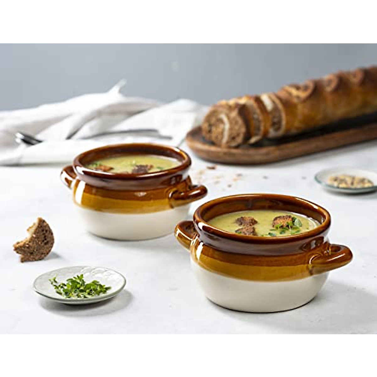 KooK French Onion Soup Crocks, Ceramic Make, Large Handles, Stoneware, Dishwasher, Microwave, Oven & Broil Safe 16oz Standard Capacity & 18oz Full Capacity