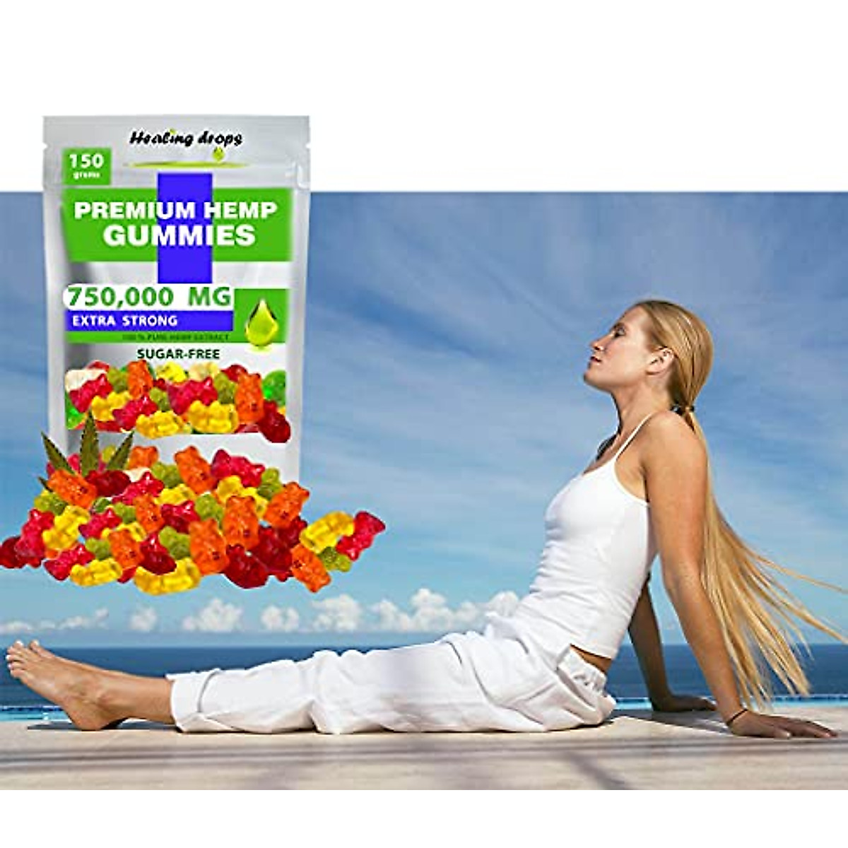 Hemp Gummies 750,000mg Premium Organic Sugar-Free Natural Health Support High Potency Rich in Vitamins B E C D Omega 3 6 9 Super Gummy Bears