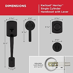 Kwikset Henley Front Door Lock Handle and Deadbolt Set, Entry Handleset Exterior with Interior Reversible Lever, Matte Black, Pick Resistant SmartKey Rekey Deadbolt Security, with Microban Protection
