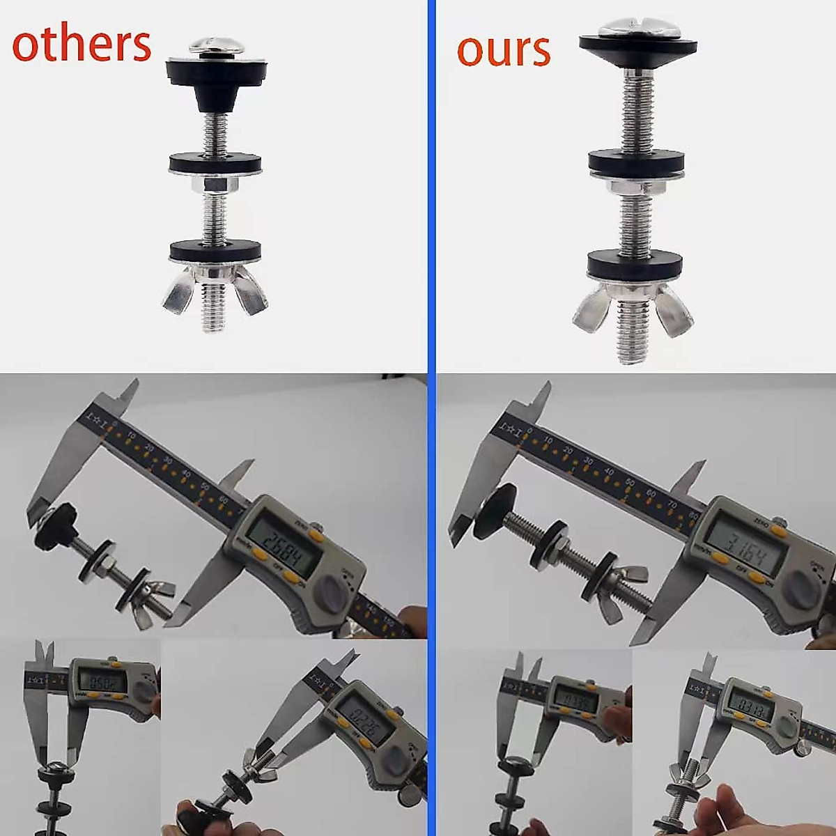 4 PCS Toilet Tank to Bowl Bolts Repair Kit, 5/16 * 3.15 inch Stainless Steel Heavy Duty Rustproof Toilet Tank Bolts