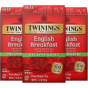 Twinings English Breakfast Decaffeinated Tea, Decaf Black Tea Bags Individually Wrapped, 20 Count Ea (Pack of 3)