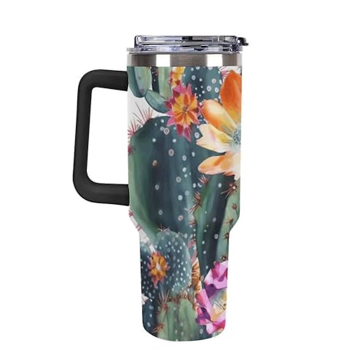 Blooming Green 40 Oz Water Bottle, Stainless Steel Tumbler with Handle And Straw, Extra Large Insulated Tumbler, Flip Straw Tumblers for Sports, Work, Car, Travel And Weekends