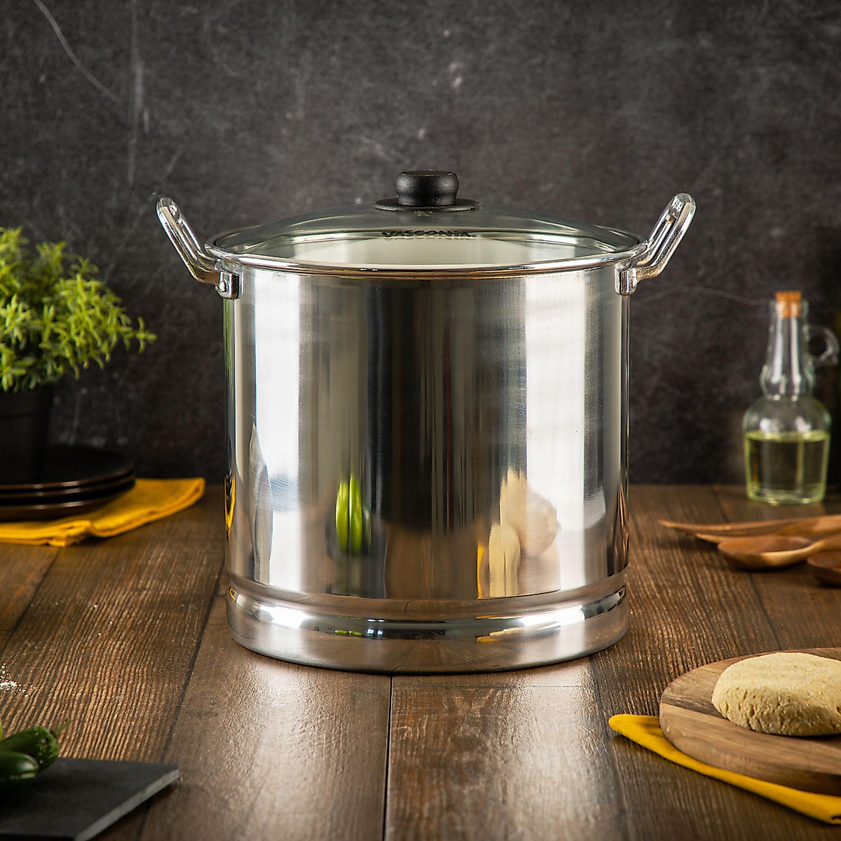 Vasconia 32-Quart Steamer Pot (Aluminum) with Tray & Glass Lid - For Most Stoves (Hand-Wash only) Large Stock Pot for Tamales, Steaming, Boiling & Frying - Makes Seafood, Pasta, Vegetables & More