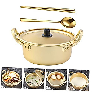 STOBAZA 2 Sets Instant Noodle Pot Stainless Steel Stock Pot Ramen Pot with Lid China Dinnerware Set Soup Pot Ramen Noodles Cooking Pot Korean Stockpot Non Stick Pot Household Cookware Food