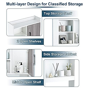 Giantex Over-The-Toilet Space-Saving Storage Cabinet - 4-Tier Freestanding Bathroom Organizer with Open Shelves & Door, Toilet Storage Rack for Bathroom, Laundry, Balcony, White